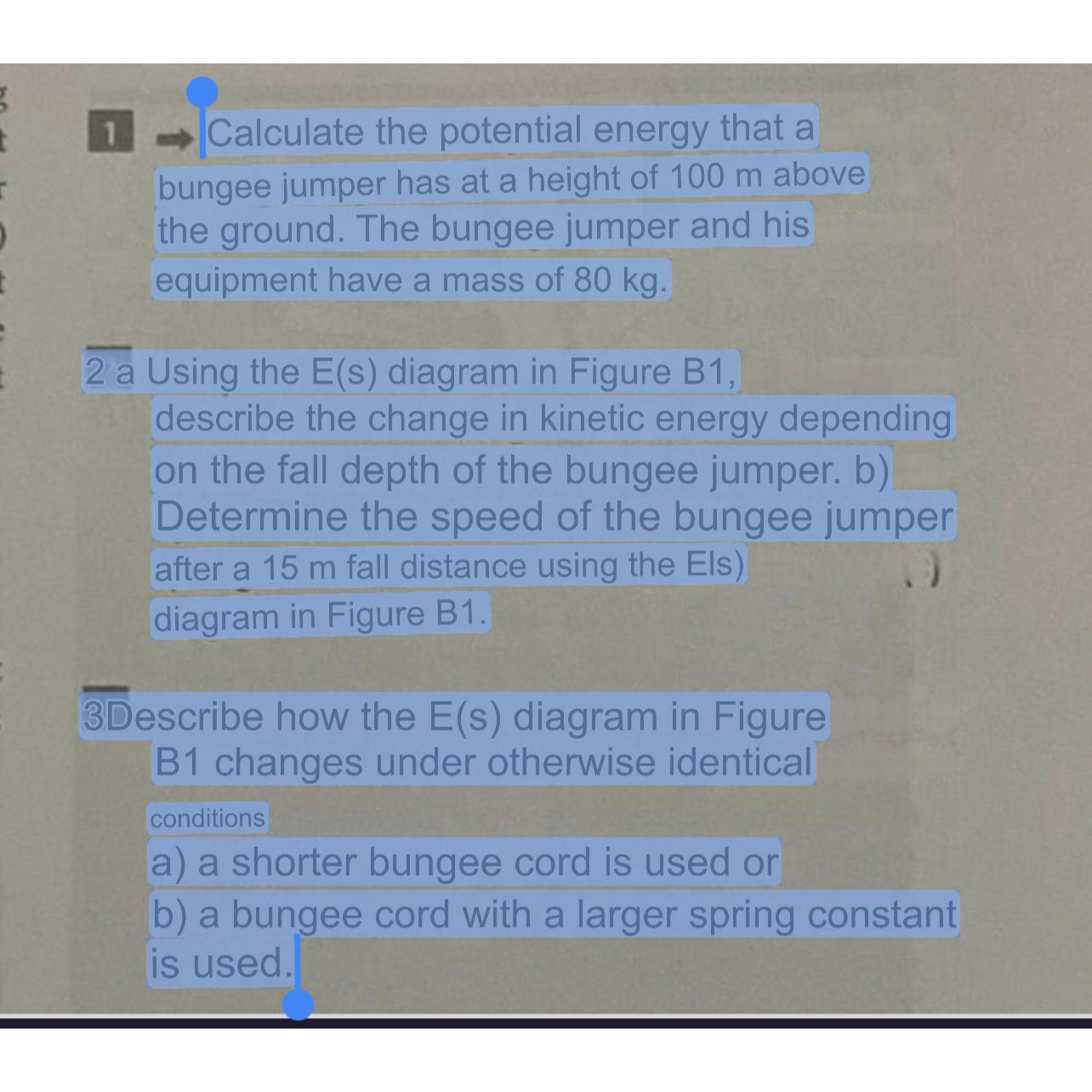Solved 1=> ﻿Calculate the potential energy that a bungee | Chegg.com