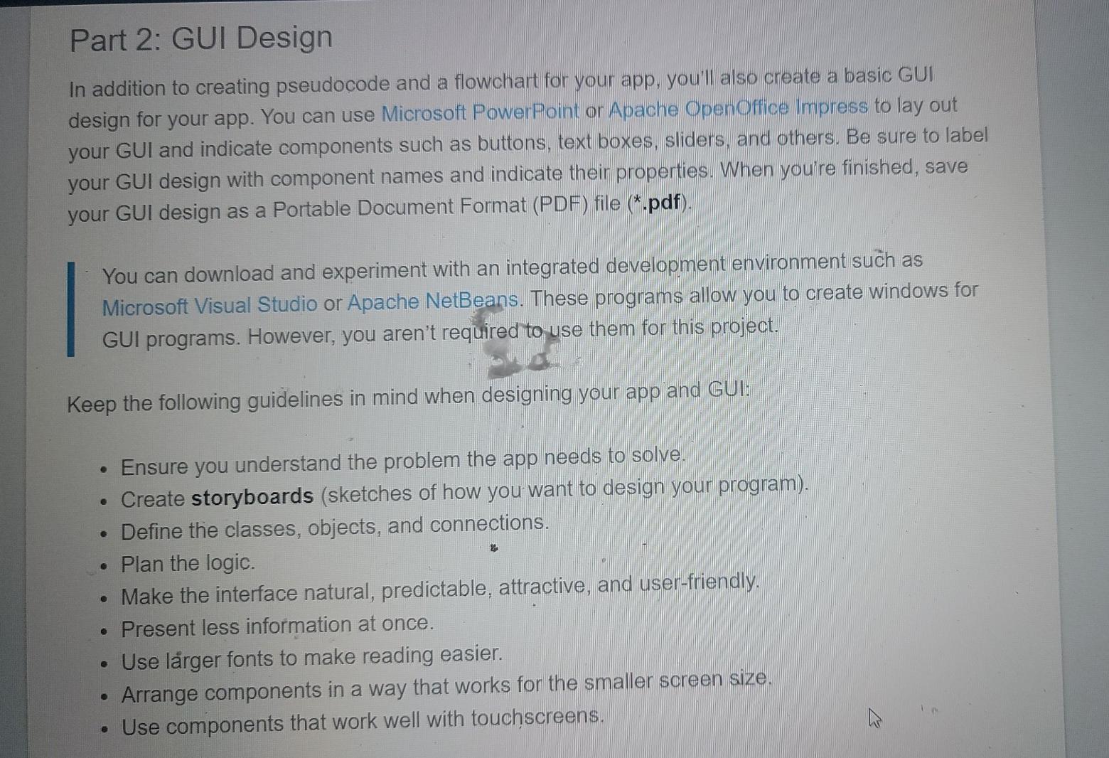 Solved Part 2 Gui Design In Addition To Creating Pseudocode