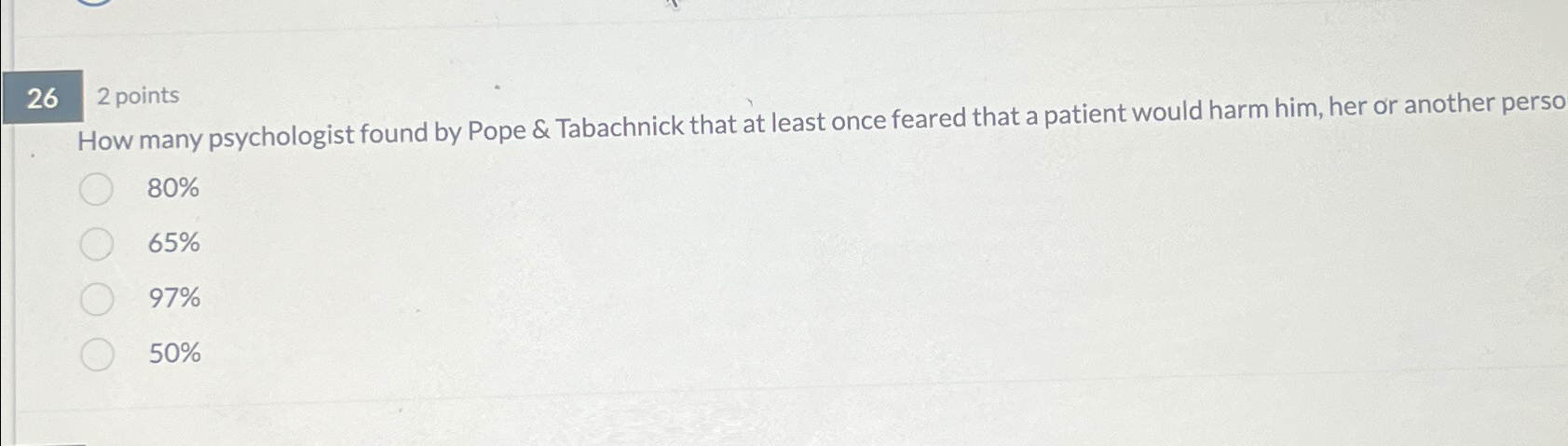 Solved 262 ﻿pointsHow many psychologist found by Pope & | Chegg.com