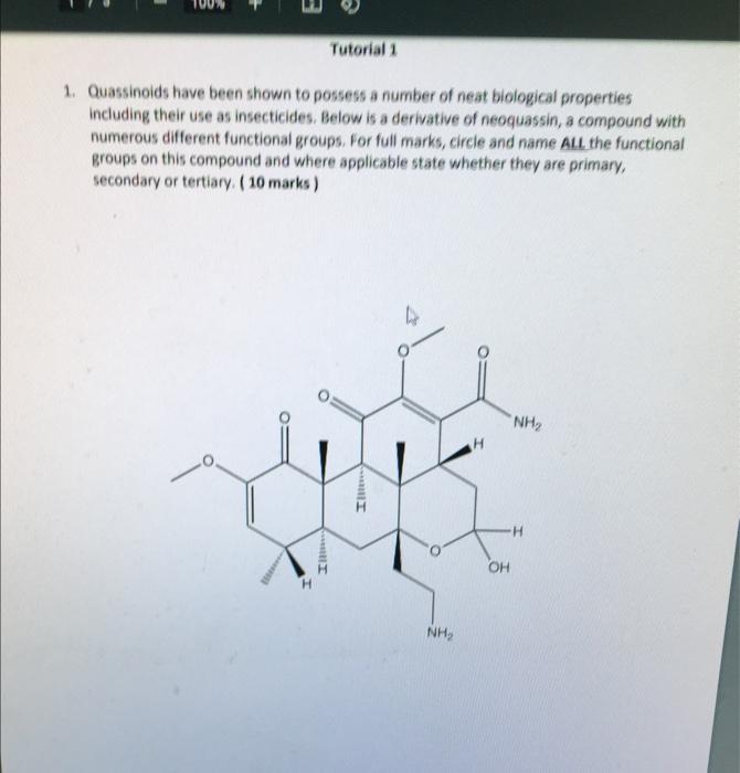 Solved 1. Quassinoids have been shown to possess a number of | Chegg.com