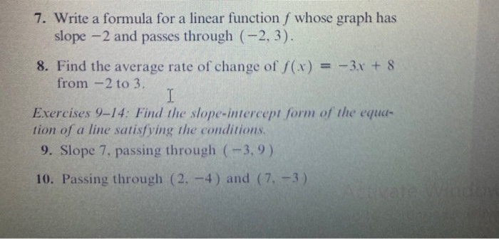 Solved 7. Write a formula for a linear function f whose | Chegg.com