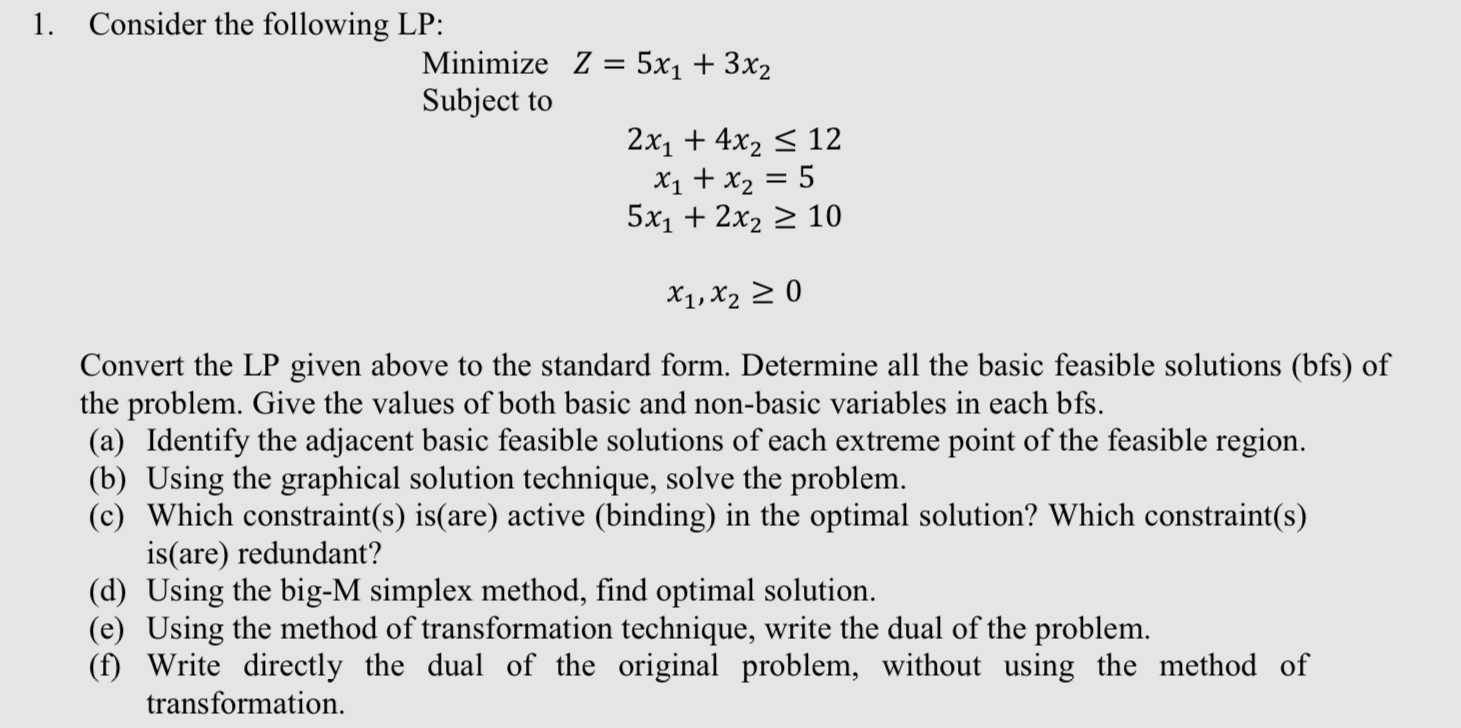 Solved Consider the following LP: ﻿Minimize ﻿Subject to | Chegg.com