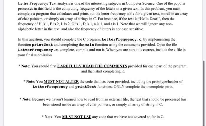 Solved Letter Frequency: Text analysis is one of the | Chegg.com