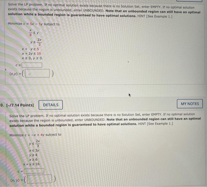 Solved Solve the LP problem. If no optimal solution exists | Chegg.com