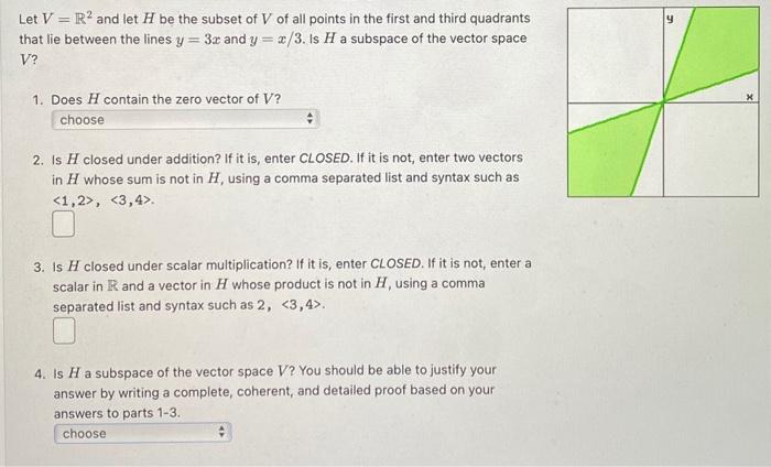 Solved Let V=R2 and let H be the subset of V of all points | Chegg.com