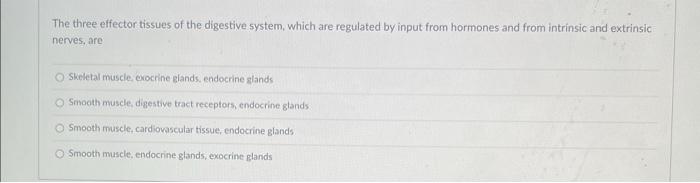 Solved The three effector tissues of the digestive system, | Chegg.com