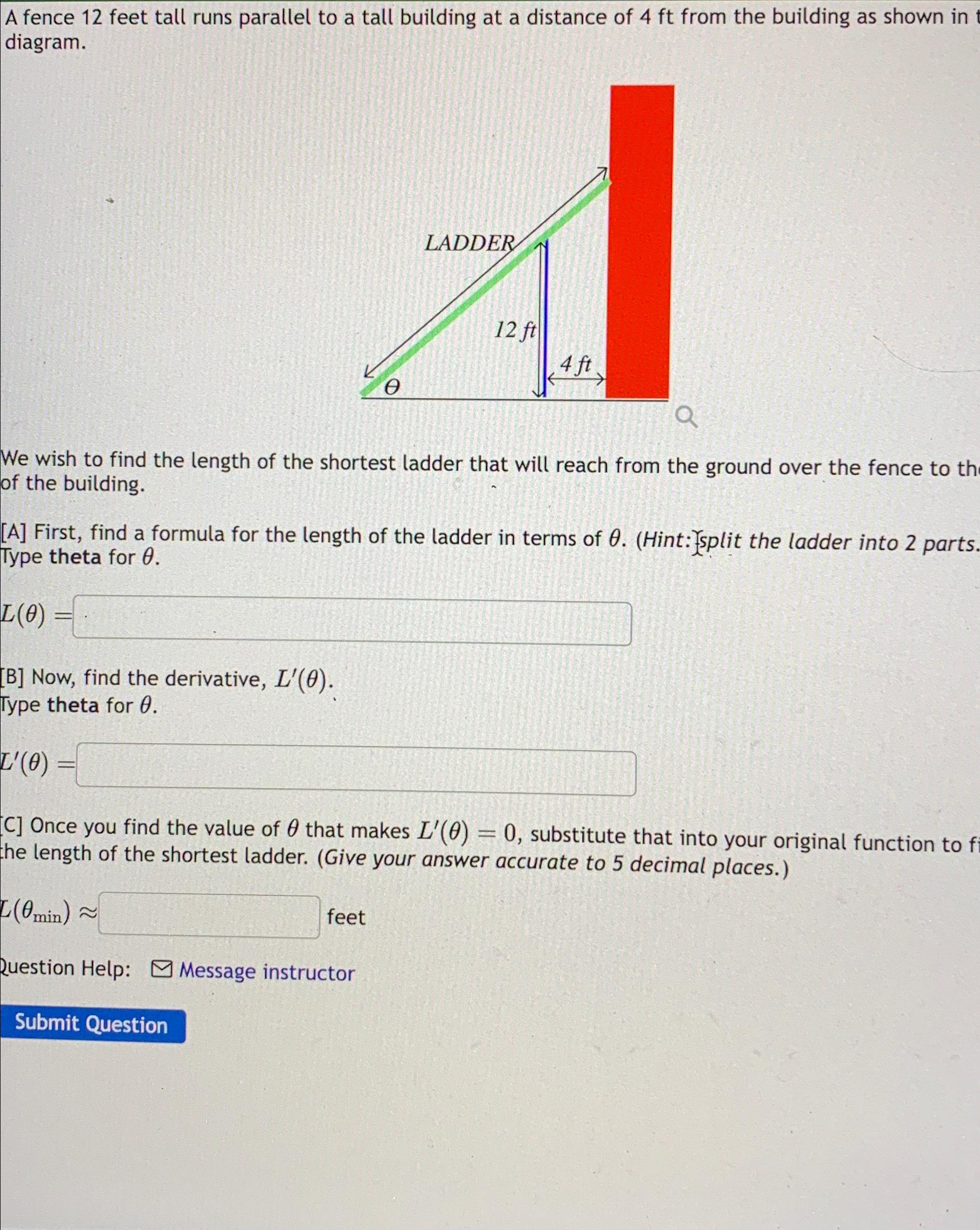 Solved A fence 12 ﻿feet tall runs parallel to a tall | Chegg.com