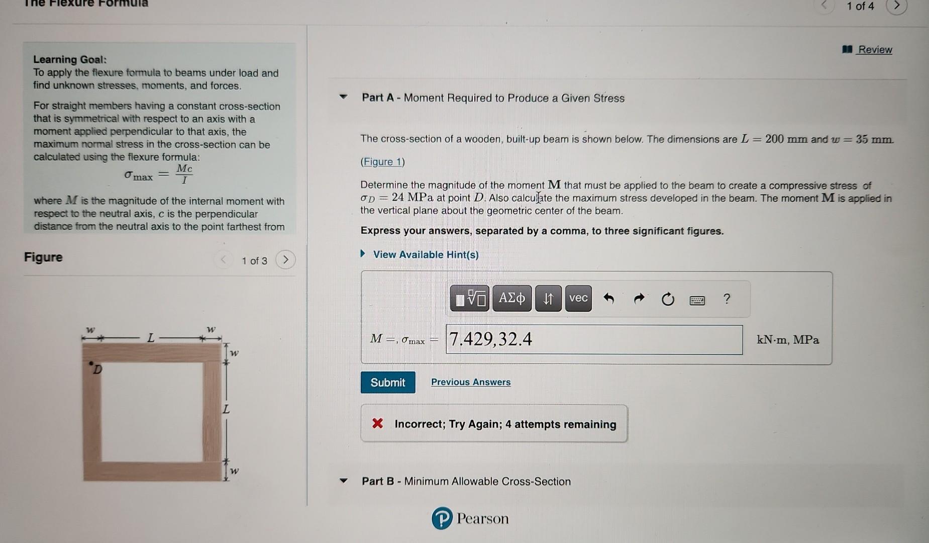 Solved Learning Goal: To apply the flexure formula to beams | Chegg.com