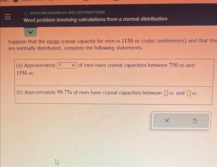 Solved Suppose that the mean cranial capacity for men is | Chegg.com