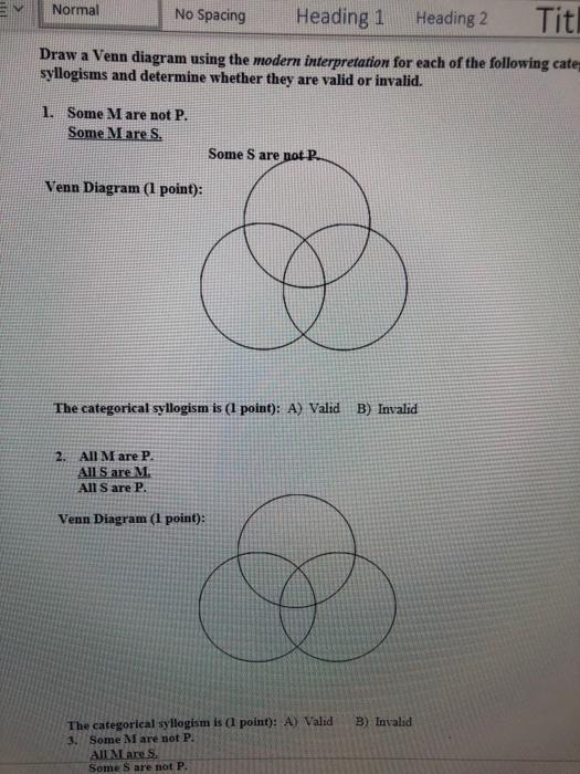 Draw a Venn diagram using the modern interpretation | Chegg.com