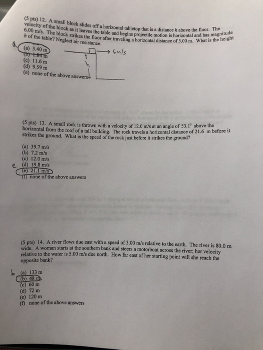 Solved (5 pts) 12. A small block slides off a horizontal | Chegg.com