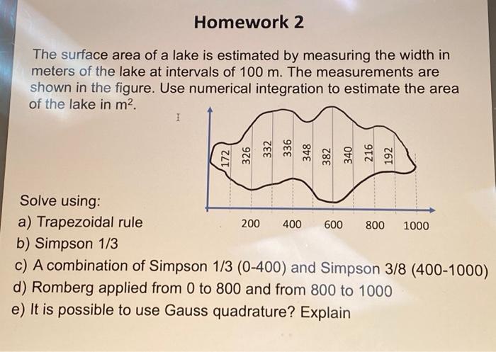 Solved Homework 2 The surface area of a lake is estimated by | Chegg.com
