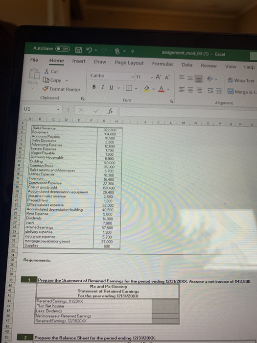 Solved AutoSave OR 12 assignment mod_03 (1) - Excel File | Chegg.com
