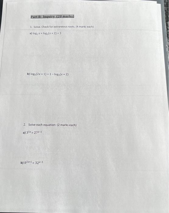 Solved 1. Solve. Check for extraneous roots. (4 marks each) | Chegg.com
