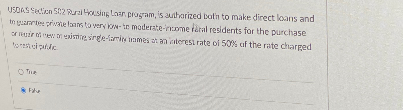 Solved USDA'S Section 502 ﻿Rural Housing Loan program, is | Chegg.com