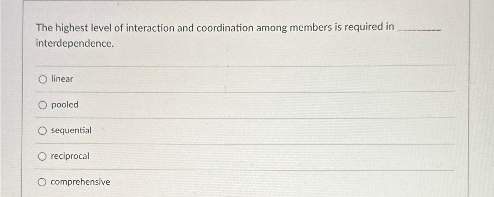 Solved The highest level of interaction and coordination | Chegg.com
