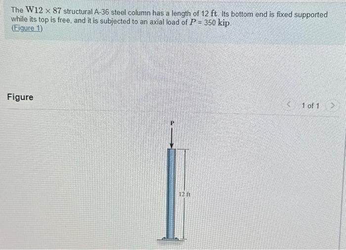 Solved The W12 ×87 structural A- 36 steel column has a | Chegg.com Solved The W12 ×87 structural A- 36 steel column has a | Chegg.com