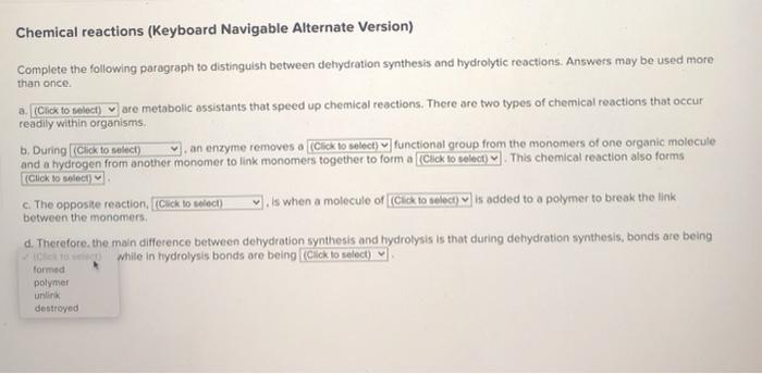 Solved Chemical reactions (Keyboard Navigable Alternate | Chegg.com