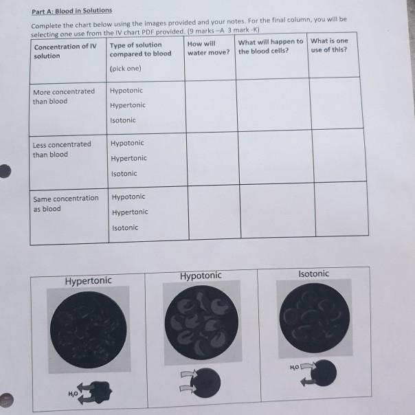 Solved Part A: Blood in Solutions Complete the chart below | Chegg.com