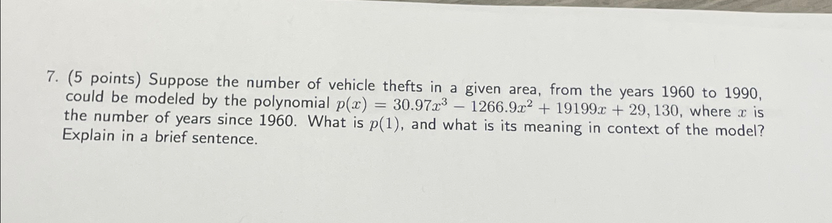 Solved (5 ﻿points) ﻿Suppose the number of vehicle thefts in | Chegg.com