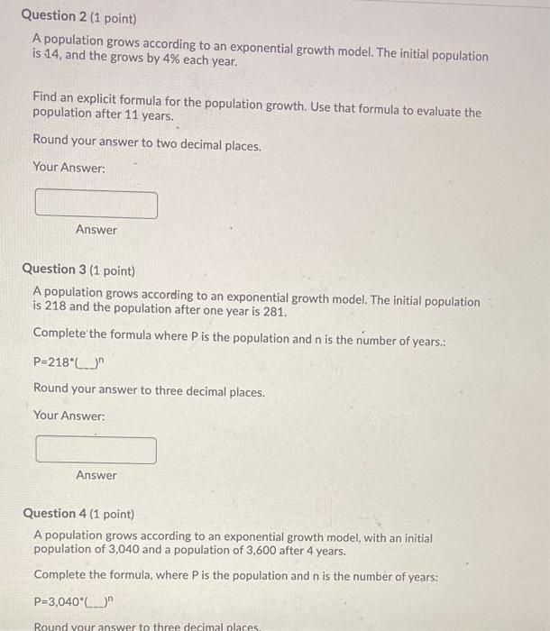 Solved Question 2 (1 point) A population grows according to | Chegg.com