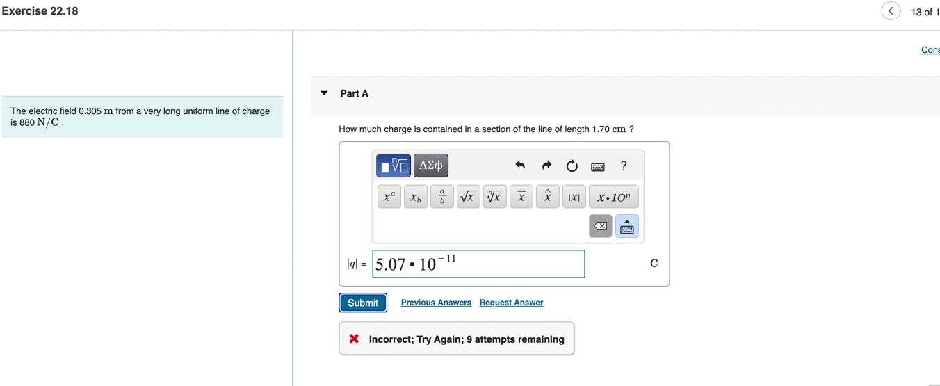 Solved Exercise 22.18The electric field 0.305m ﻿from a very | Chegg.com