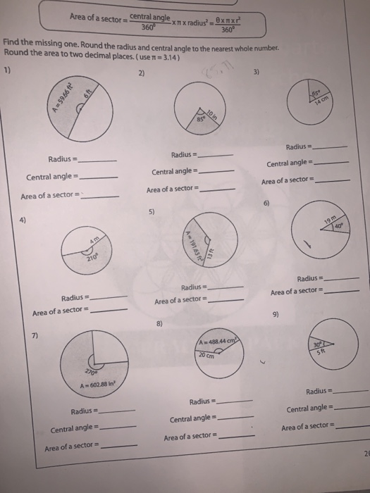 Solved Area of a sector central angle 360 -XIX radius exaxr | Chegg.com