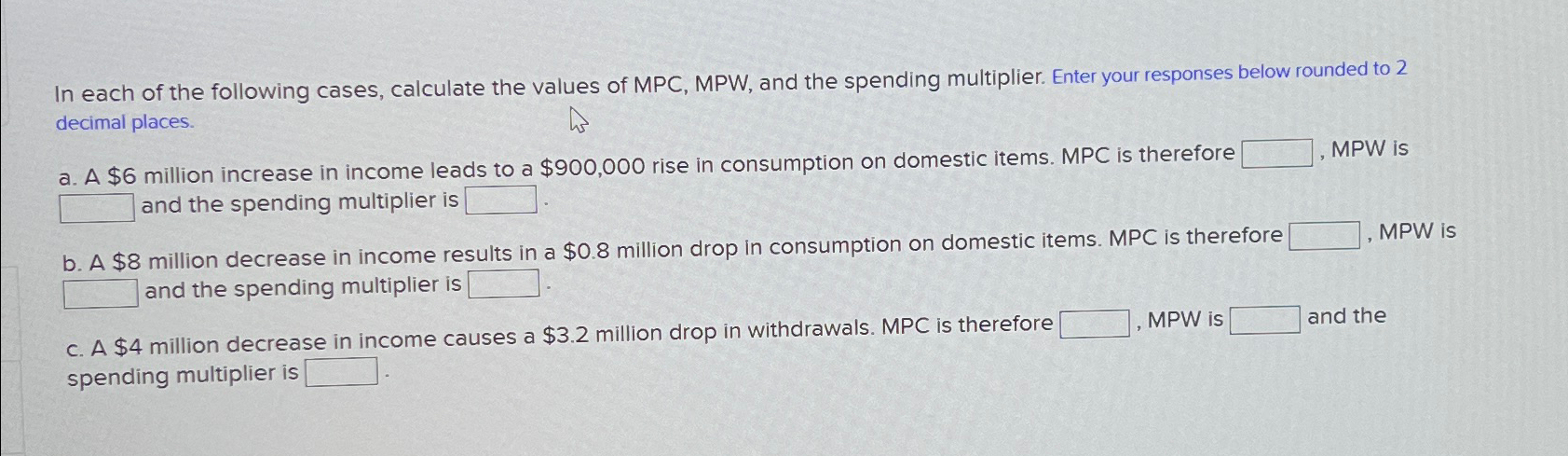 Solved In each of the following cases, calculate the values | Chegg.com