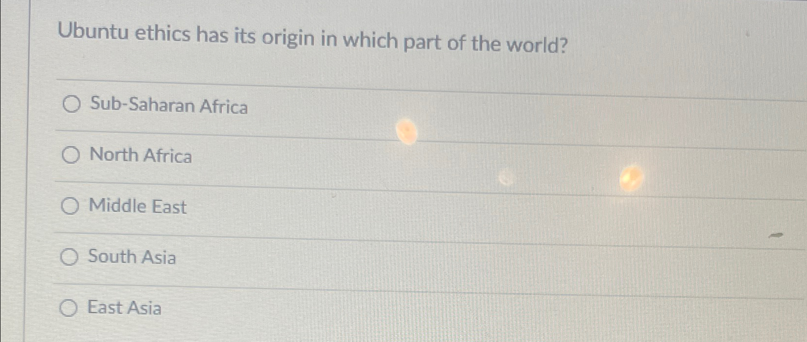 Solved Ubuntu ethics has its origin in which part of the | Chegg.com