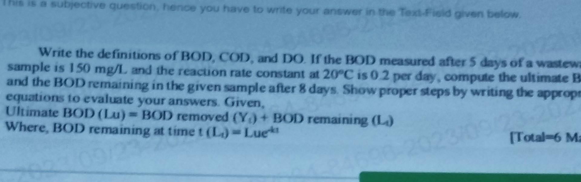 Solved Write the definitions of BOD, COD, and DO. If the BOD | Chegg.com