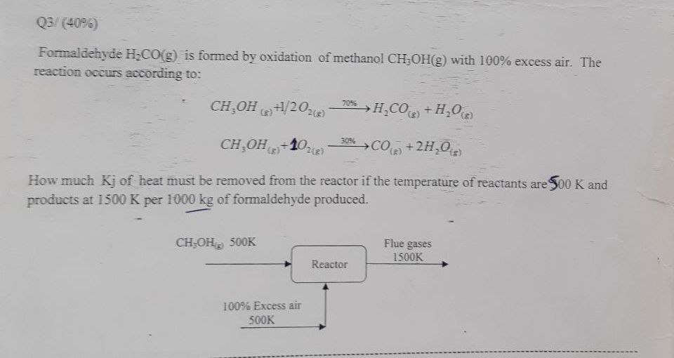 Solved Q3/ (40%)Formaldehyde H2CO(g) ﻿is formed by oxidation | Chegg.com