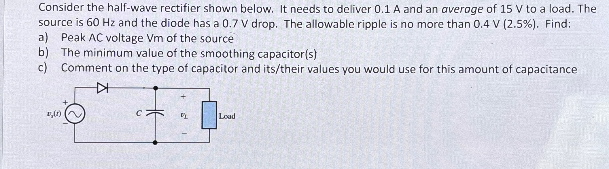 Solved Consider the half-wave rectifier shown below. It | Chegg.com