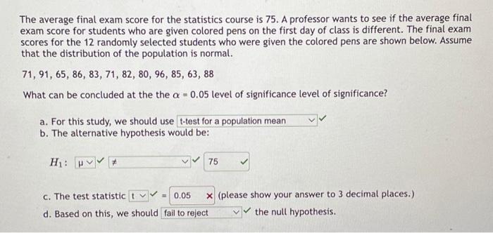 Solved e average final exam score for the statistics course | Chegg.com