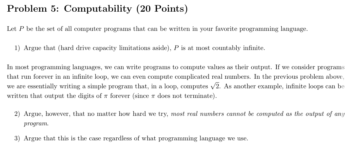 Solved Problem 5: Computability (20 ﻿Points)Let P ﻿be the | Chegg.com