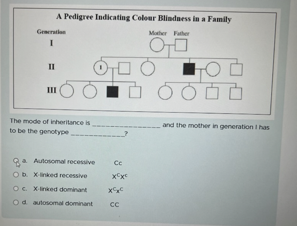 Solved A Pedigree Indicating Colour Blindness in a FamilyThe | Chegg.com
