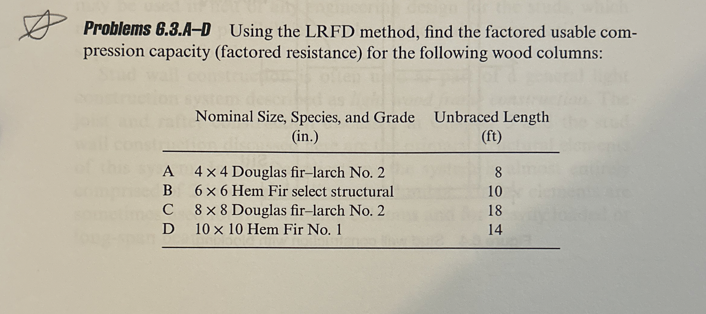 Solved Problems 6.3.A-D Using the LRFD method, find the | Chegg.com