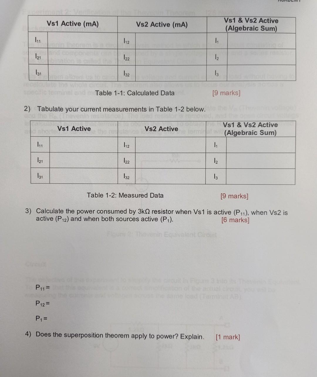 Solved Table 1-1: Calculated Data [9 marks] 2) Tabulate your | Chegg.com