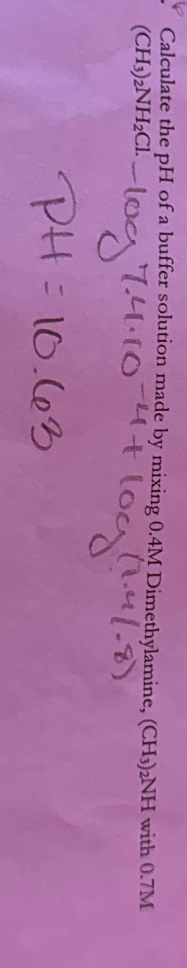 Calculate the pH ﻿of a buffer solution made by mixing | Chegg.com
