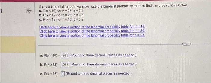 Solved If x is a binomial random variable, use the binomial | Chegg.com