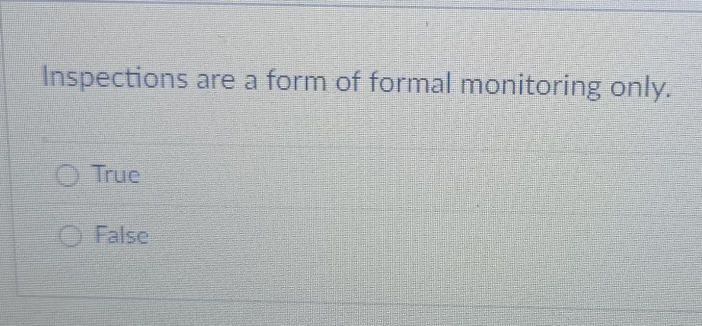 Solved Inspections are a form of formal monitoring | Chegg.com