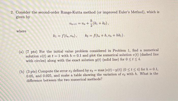 Solved 2. Consider the second-order Runge-Kutta method (or | Chegg.com