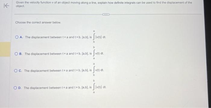 Solved Given the velocity function v of an object moving | Chegg.com