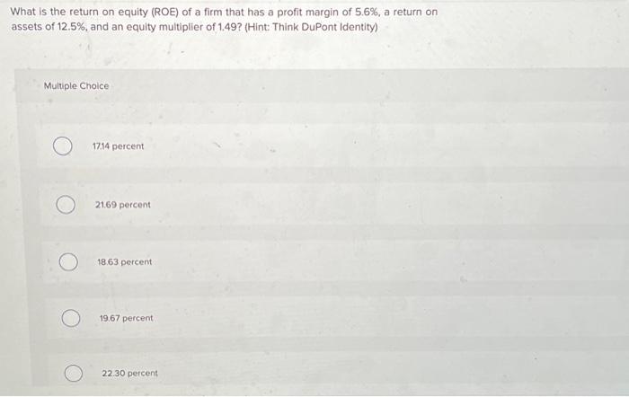 Solved What is the return on equity (ROE) of a firm that has | Chegg.com