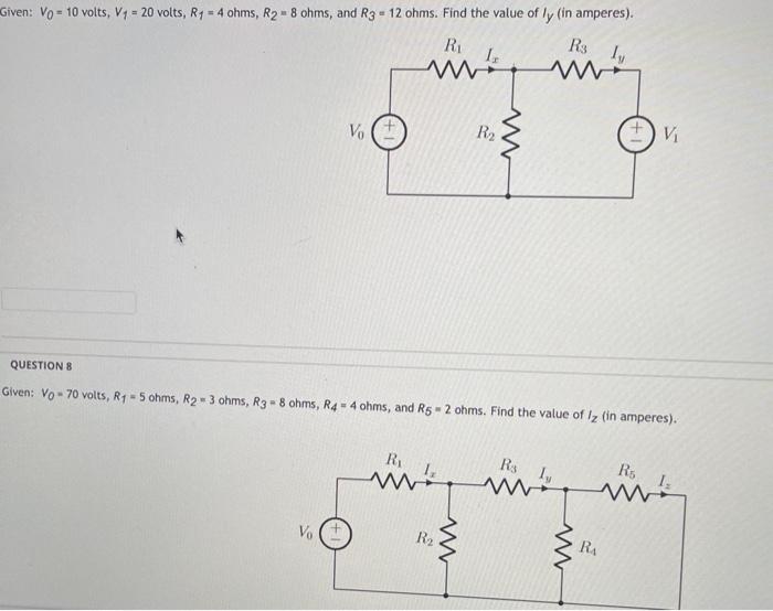 Solved iven: V0=10 volts, V1=20 volts, R1=4 ohms, R2=8 ohms, | Chegg.com