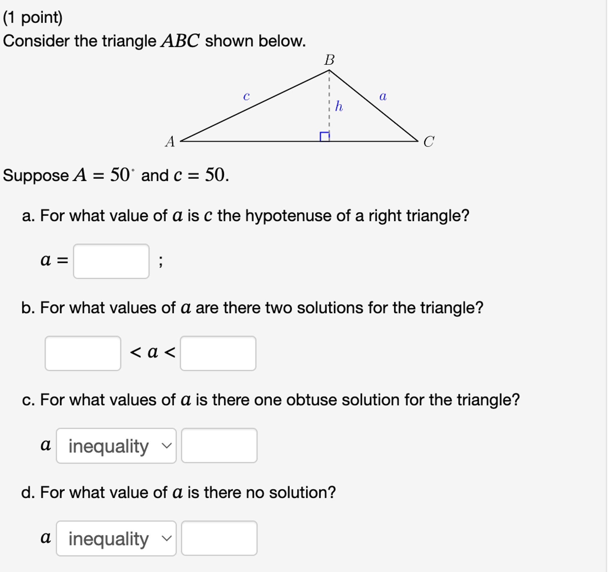 Solved (1 ﻿point)Consider the triangle ARC shown | Chegg.com