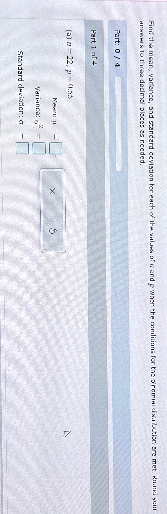 Solved Find the mean, variance, and standard deviation for | Chegg.com