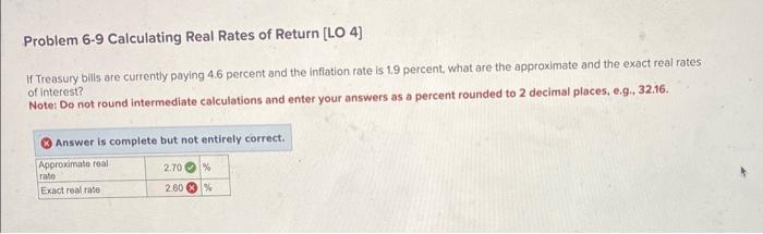 Solved Problem 6-9 Calculating Real Rates of Return [LO 4] | Chegg.com