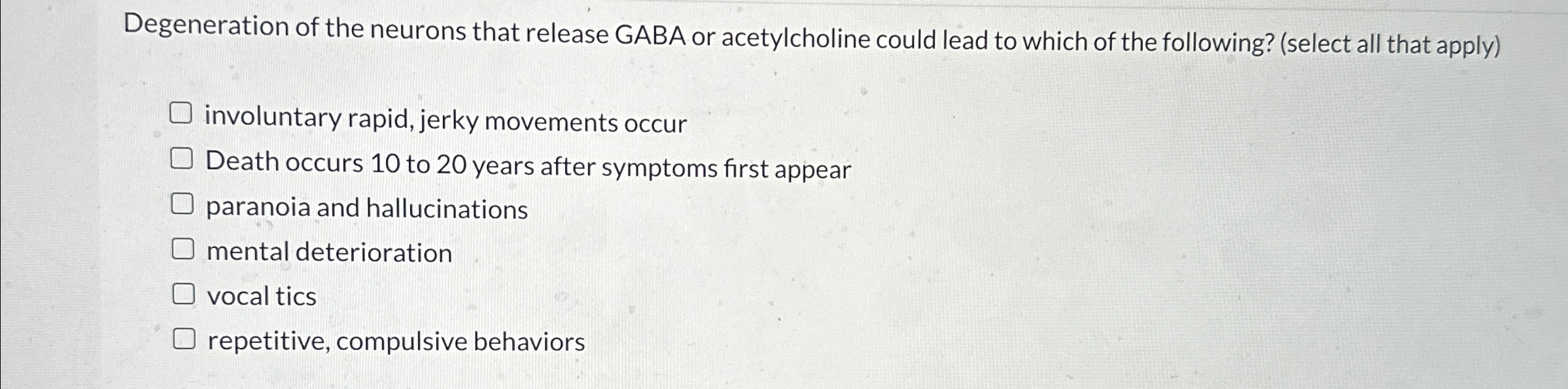 Solved Degeneration of the neurons that release GABA or | Chegg.com