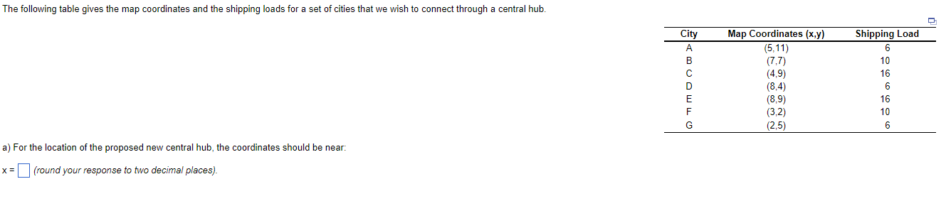Solved The following table gives the map coordinates and the | Chegg.com