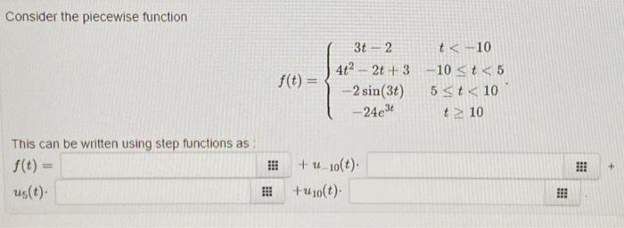 Solved Consider the piecewise function f(t) = 3t - 2 t